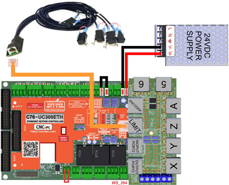 Connection C76 with A32 Mechanical Switch Assembly to RJ45 | cnc4pc